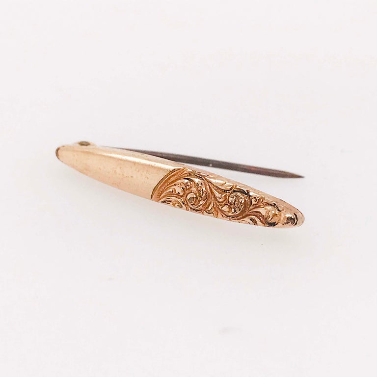 Rose Scroll Pin, Scroll, Rose Gold Brooch with Hand Engraving, circa ...