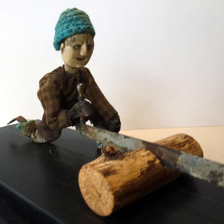 Circa 1910 Hand Carved Folk Art Men Working a Long Saw from a Logging ...