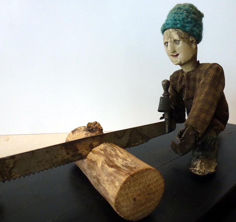 Circa 1910 Hand Carved Folk Art Men Working a Long Saw from a Logging ...