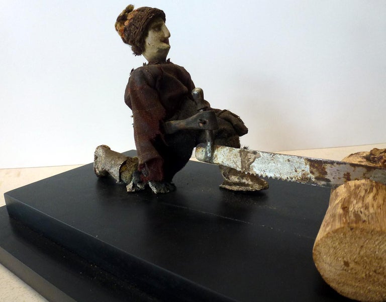 Circa 1910 Hand Carved Folk Art Men Working a Long Saw from a Logging ...
