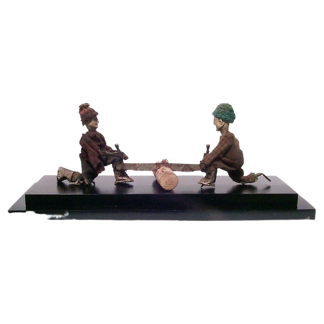 19th Century Austrian Carved Pine Folk Art Farmer and His Oxen Model ...