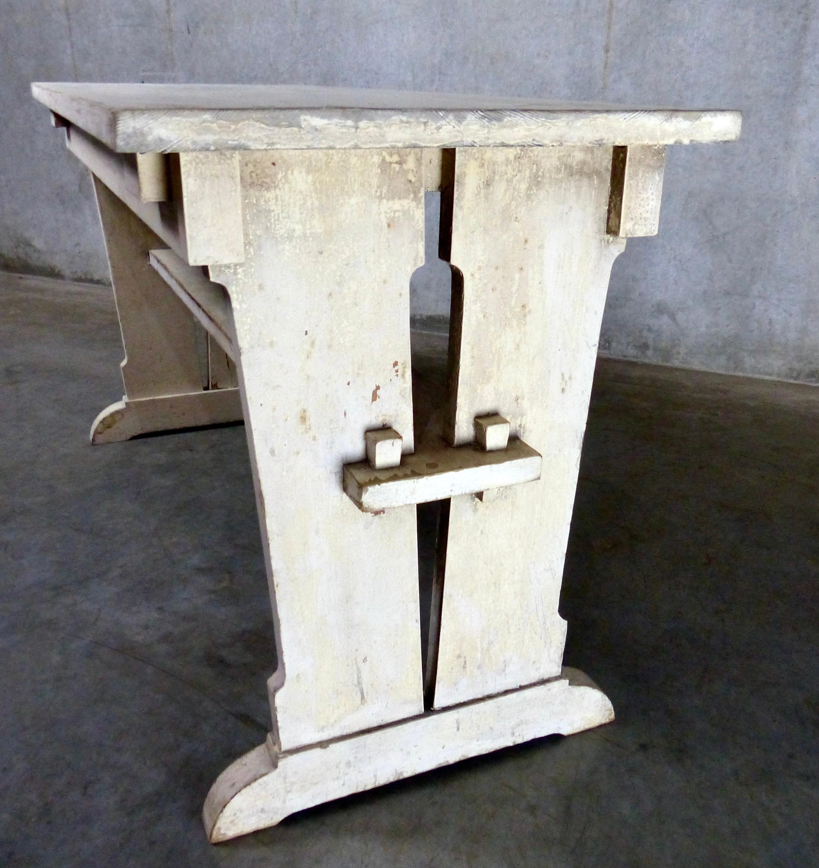 Painted Wooden American Arts and Crafts Trestle Table, circa 1910 at ...