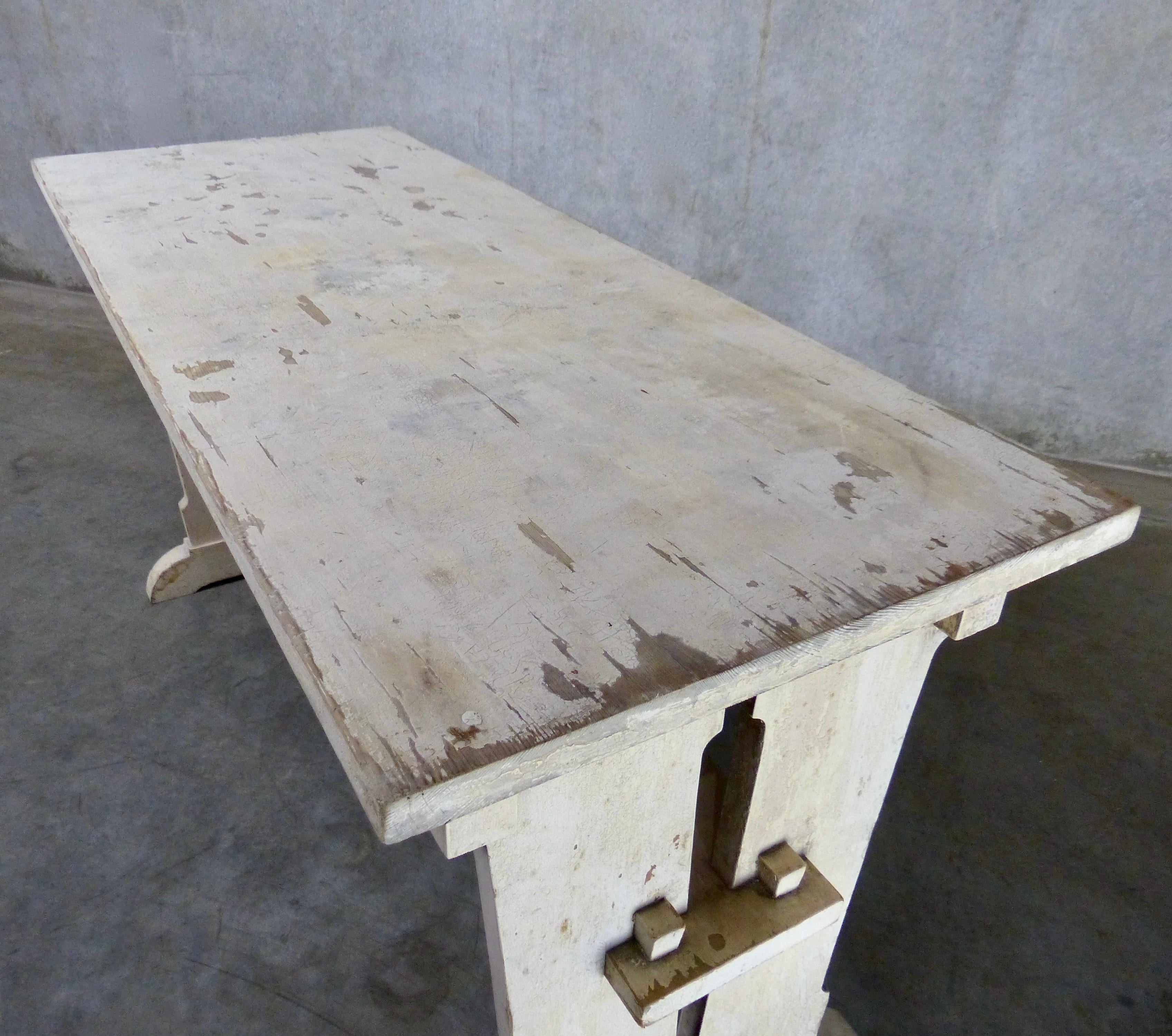 Painted Wooden American Arts and Crafts Trestle Table, circa 1910 at ...