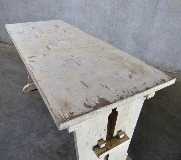 Painted Wooden American Arts and Crafts Trestle Table, circa 1910 at ...