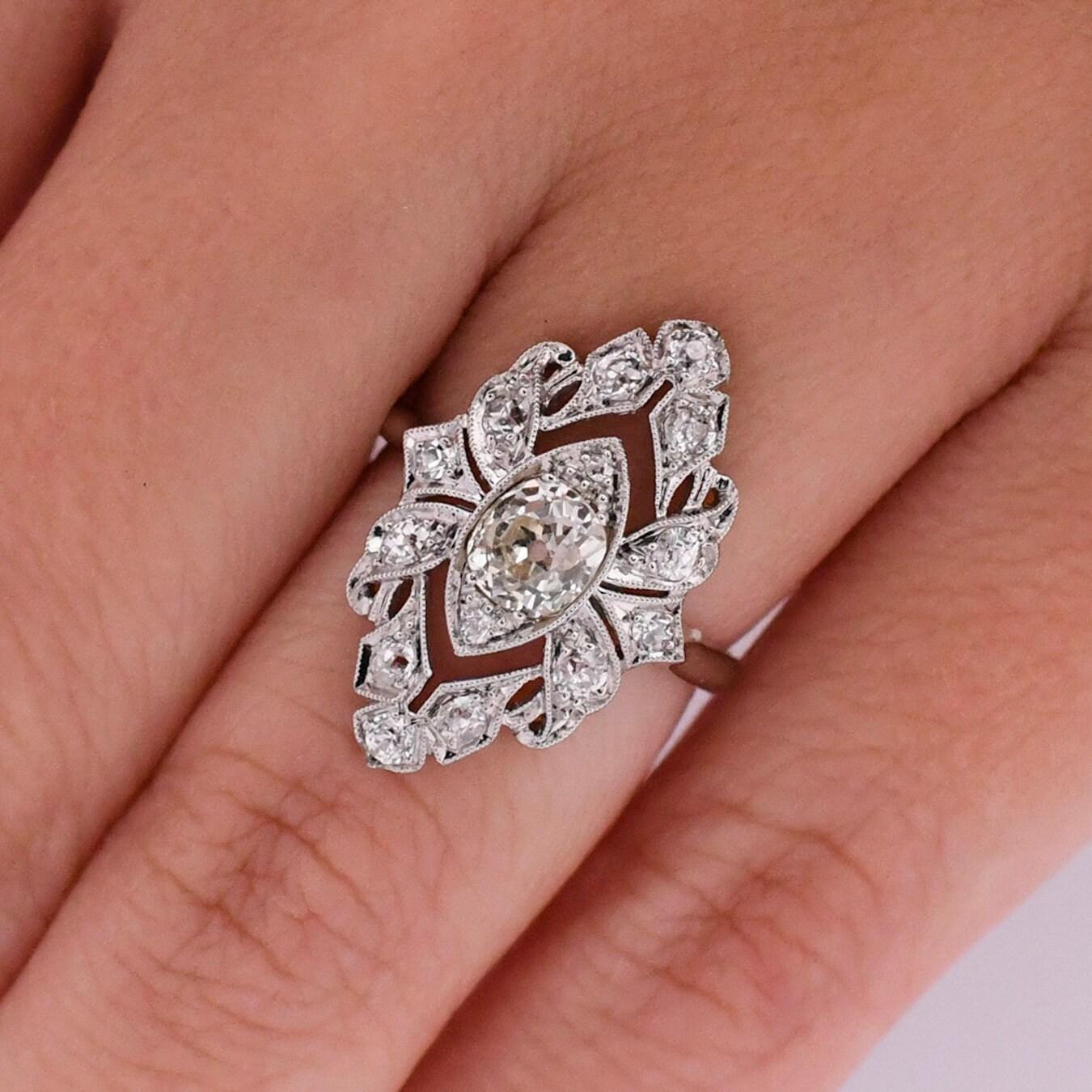 Circa 1910's Edwardian Platinum TRAUB Floral 1.02Ct Old Mine Cut ...