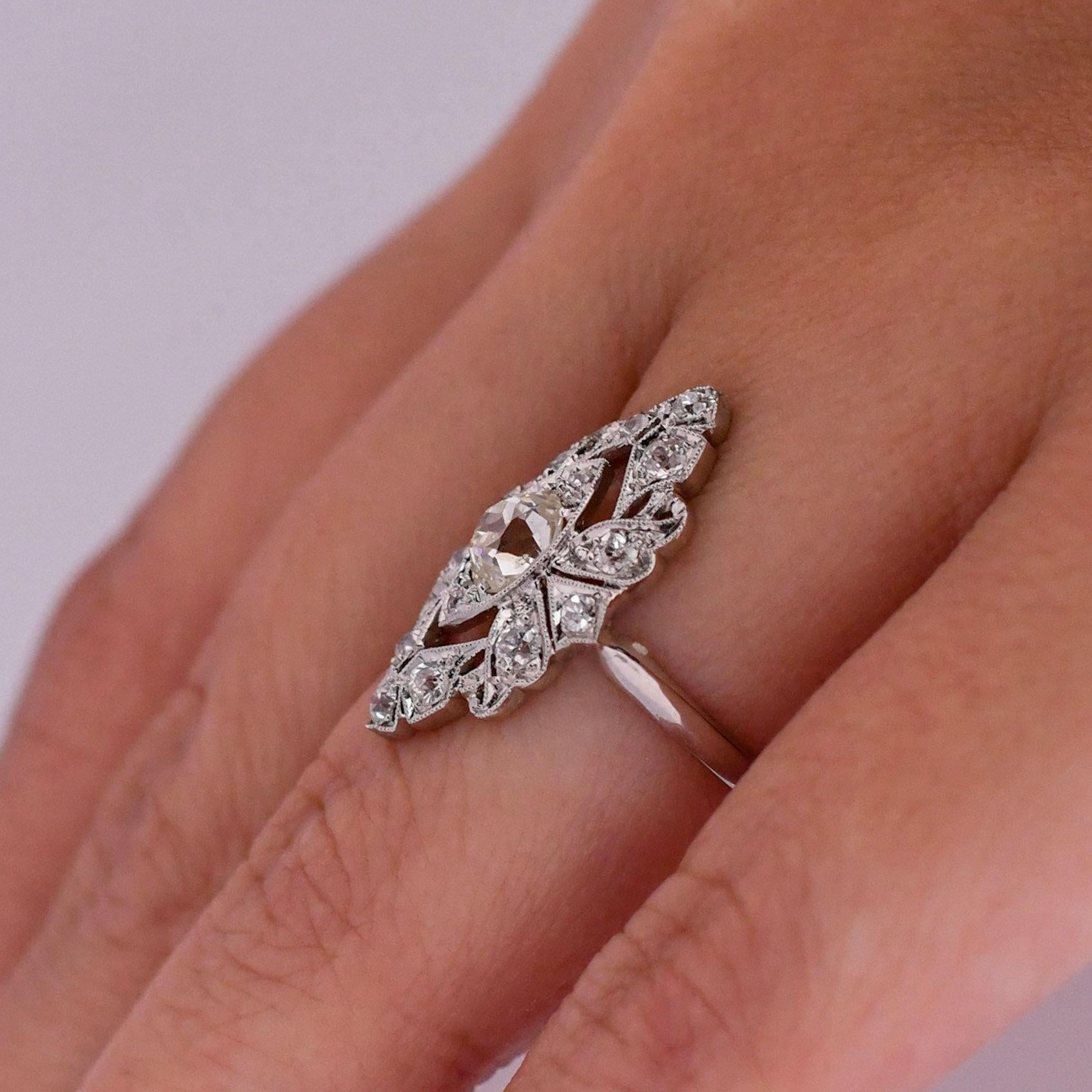 Circa 1910's Edwardian Platinum TRAUB Floral 1.02Ct Old Mine Cut ...