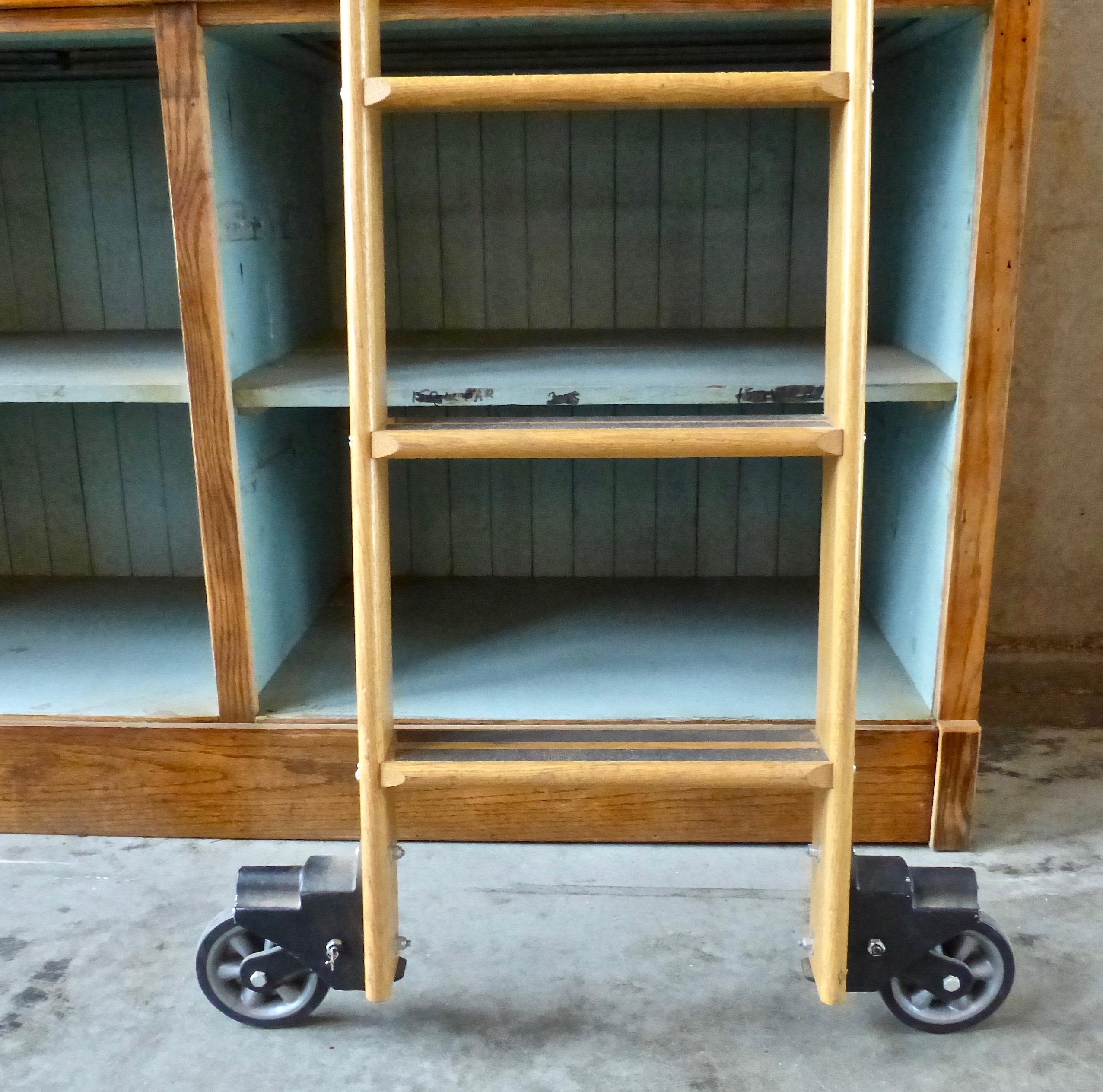 Large Shelving Unit with Rolling Library Ladder, circa 1920 at 1stDibs ...