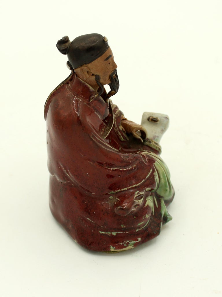 Circa 1920s-30s Shiwan Pottery Seated Figure For Sale at 1stDibs