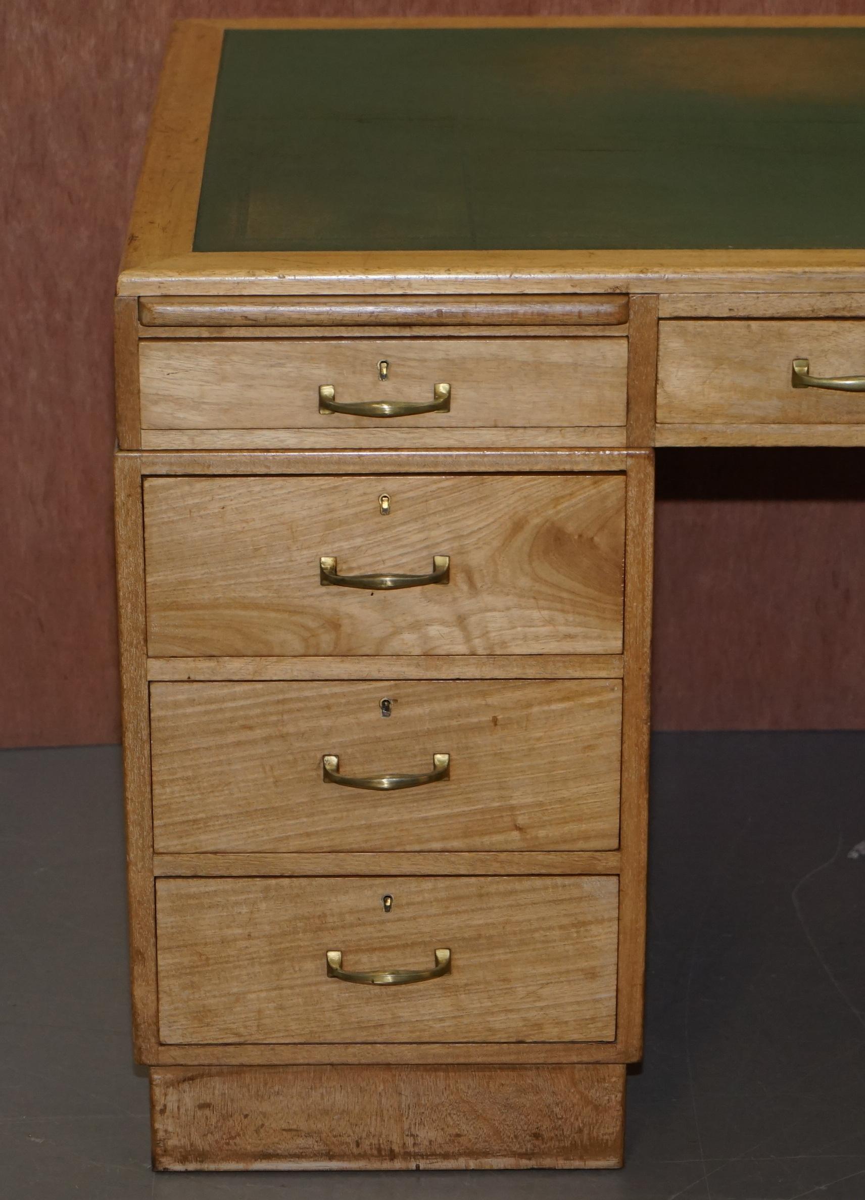 Art Deco Walnut Twin Pedestal Partner Desk Green Leather Surface, circa ...