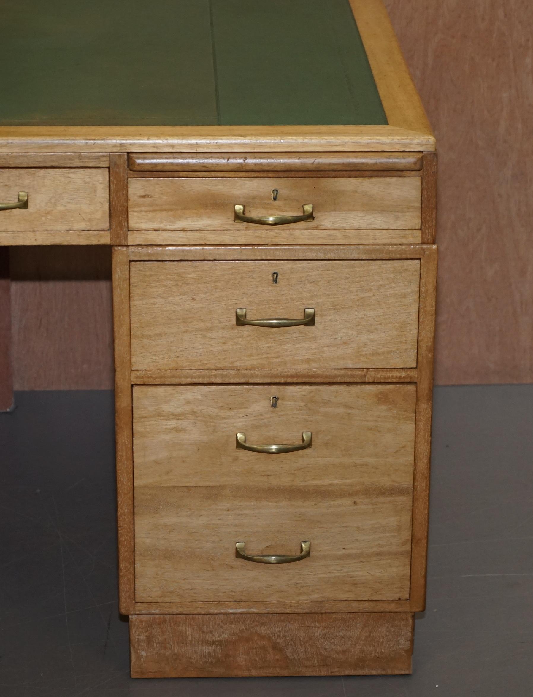Art Deco Walnut Twin Pedestal Partner Desk Green Leather Surface, circa ...