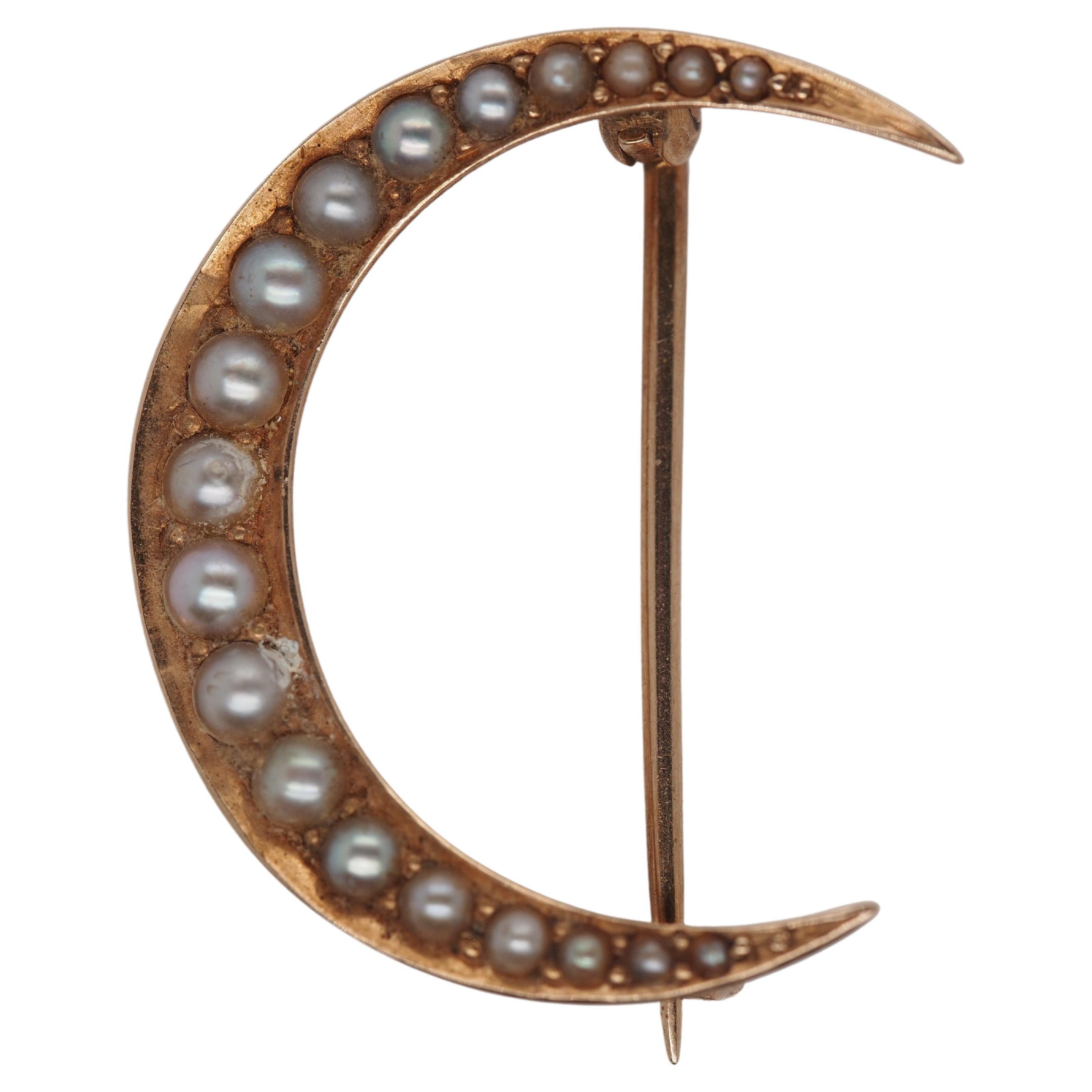 Antique Art Deco Diamond and Gold Crescent Moon Pin Brooch at 1stDibs ...