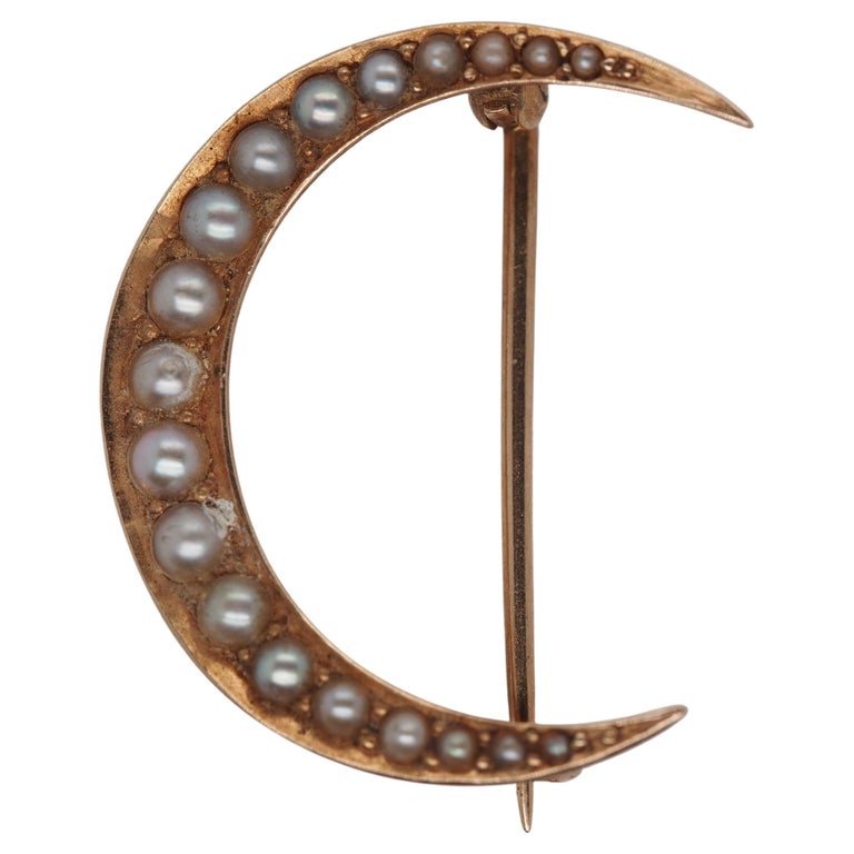 circa 1920s “BIRKS” Pearl Crescent Moon Pin Brooch For Sale at 1stDibs