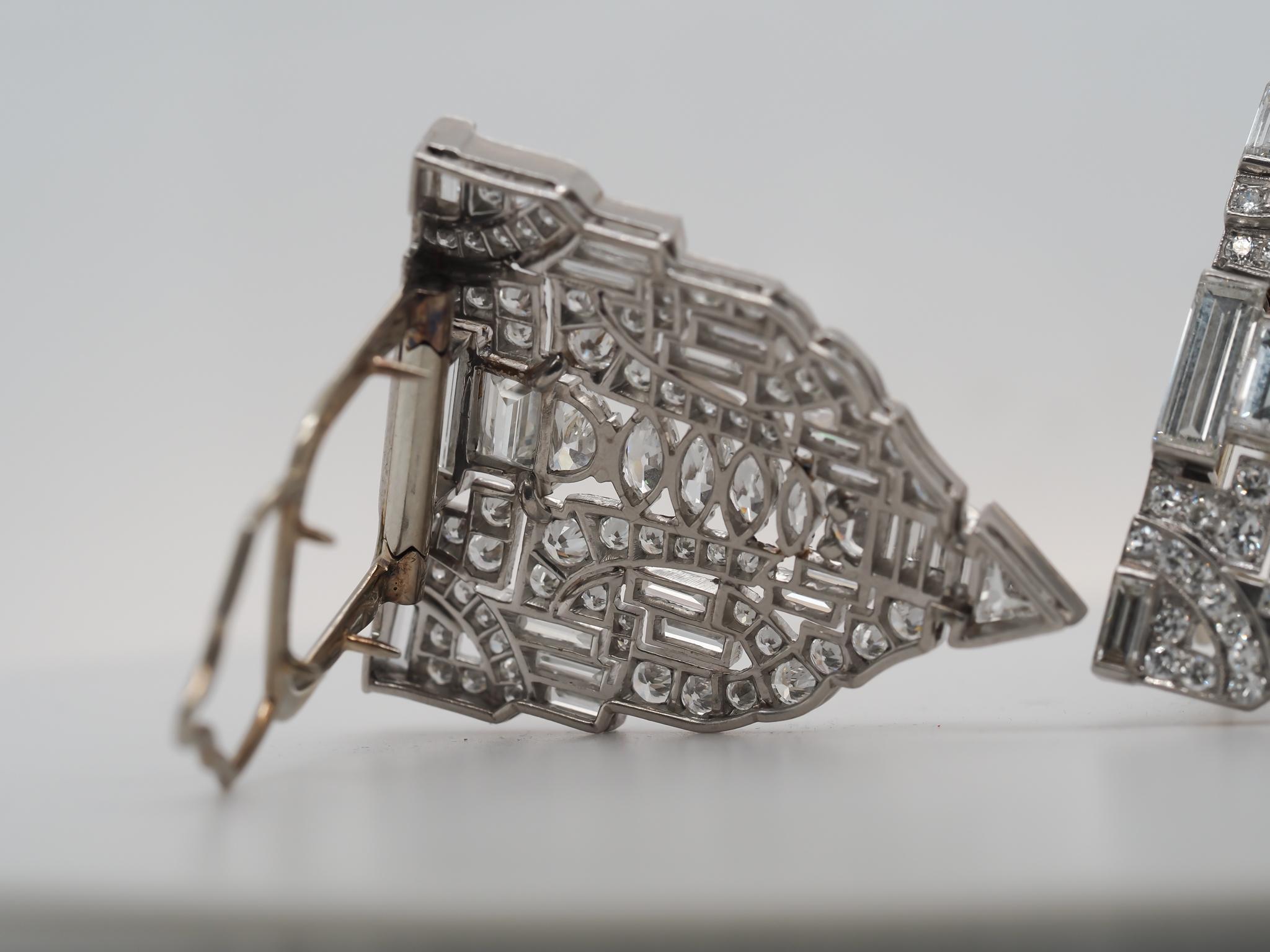Circa 1920s Platinum and Diamond Art Deco Double Clip Pin Brooch ...