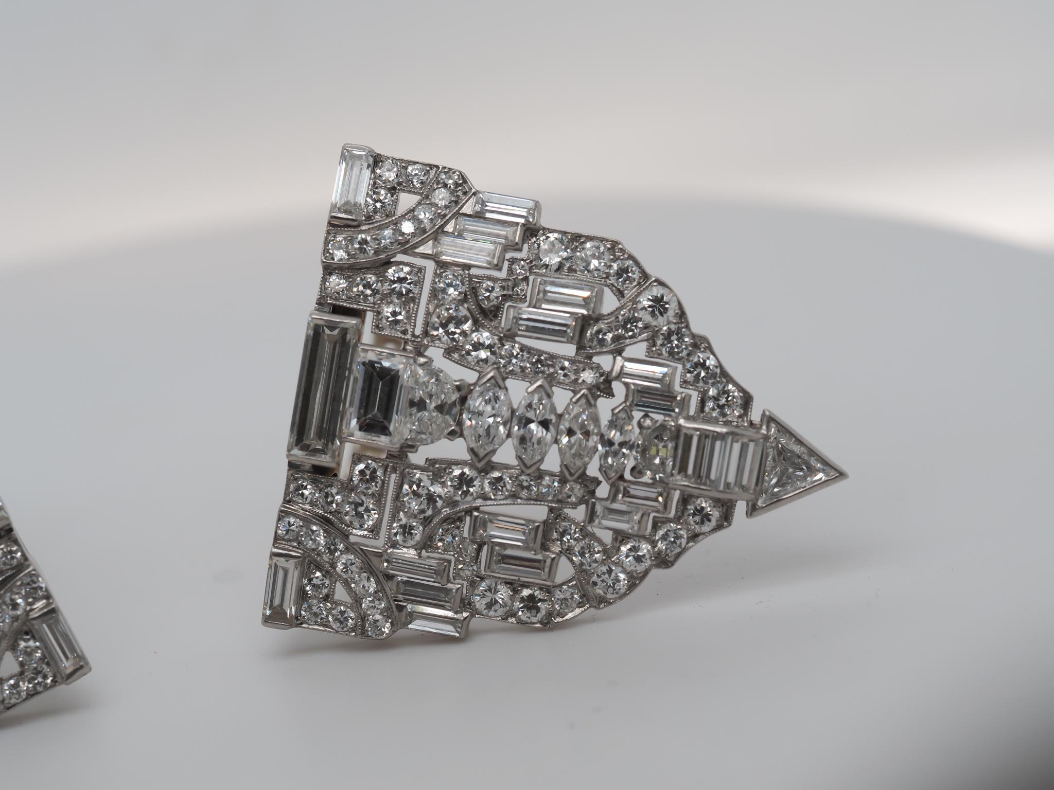 Circa 1920s Platinum and Diamond Art Deco Double Clip Pin Brooch ...