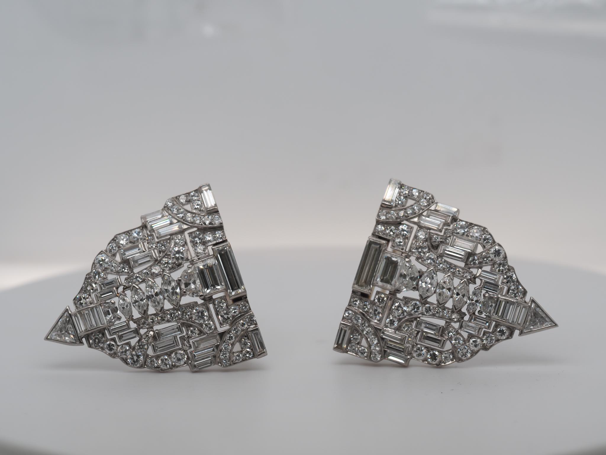 Circa 1920s Platinum and Diamond Art Deco Double Clip Pin Brooch ...