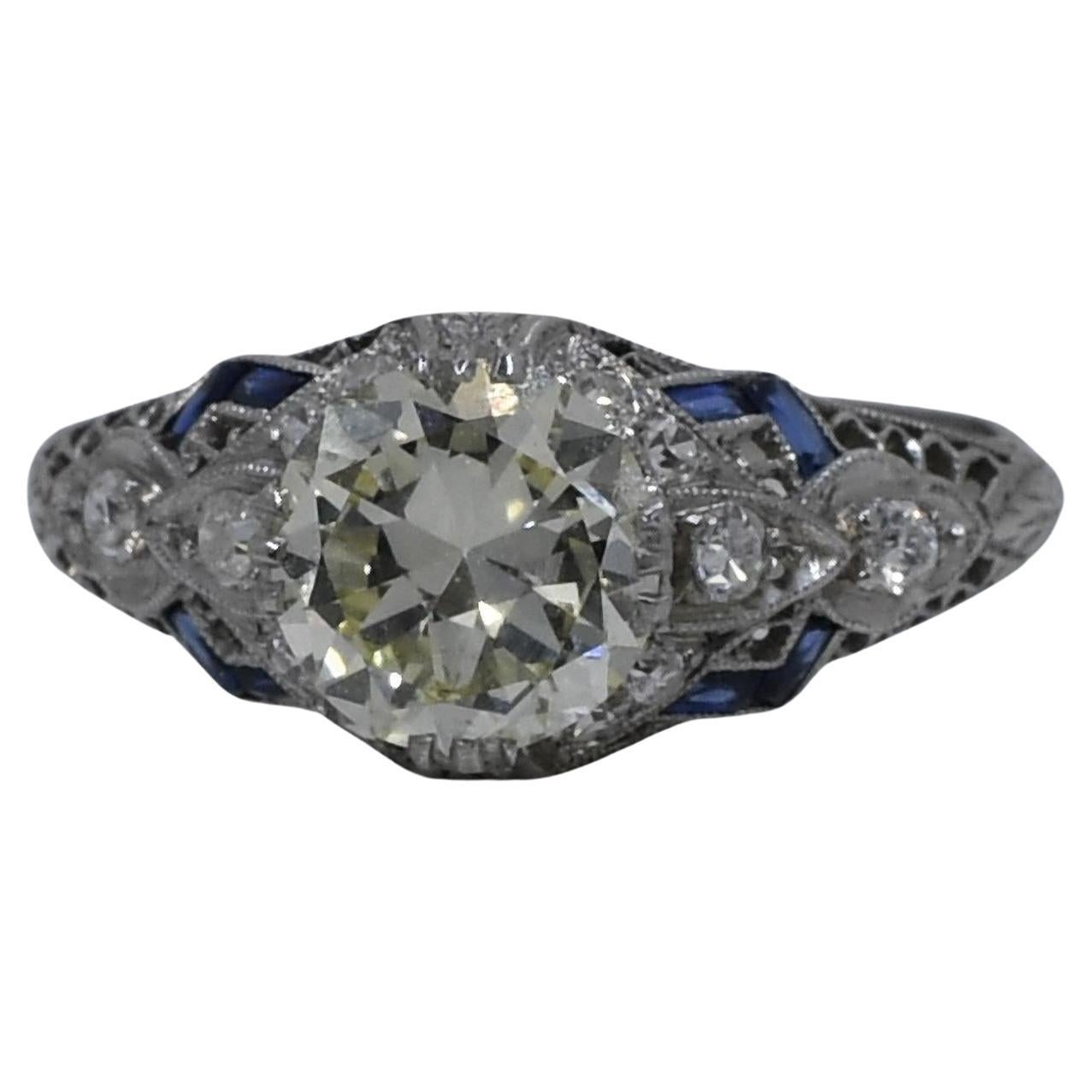 Circa 1920's Vintage Platinum 1.29ct Old Euro Cut Diamond And Sapphire ...