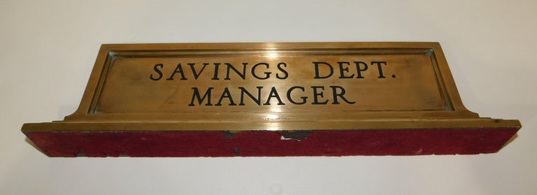 Vintage Heavy Bronze Savings Department Manager Desk Name Plate Sign ...