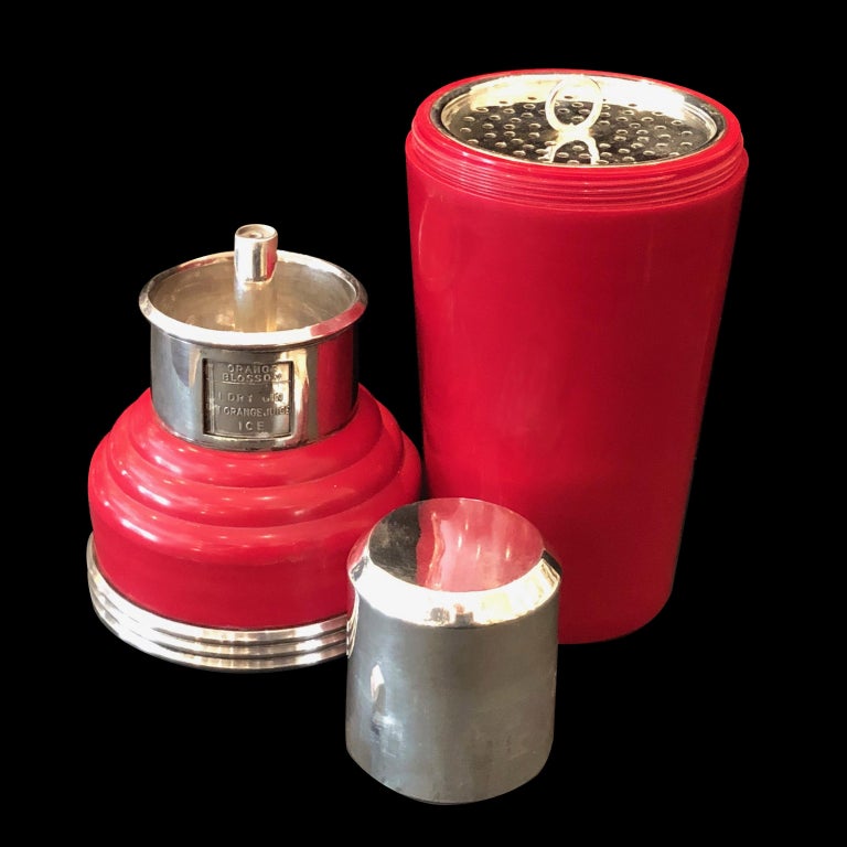 Raphael and Lawson Clarke Silver-Plated Red Bakelite Cocktail Shaker ...