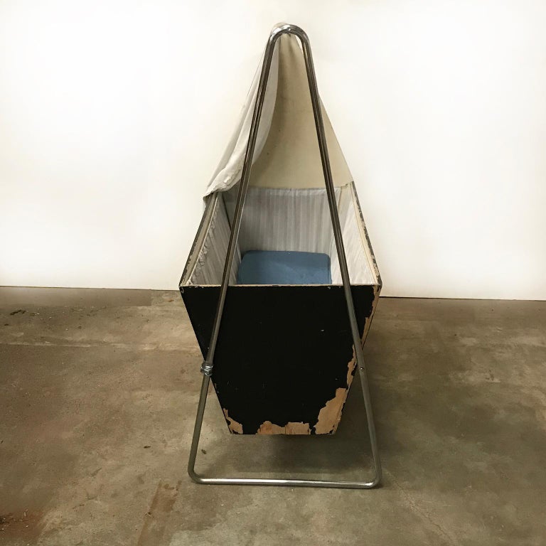 W.H. Gispen for Gispen, Museum Piece Unique Cradle Black Wood Chrome ...