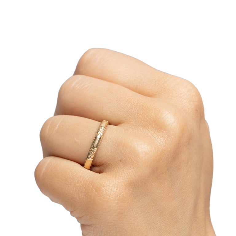 circa 1930s Art Deco 14k Yellow Gold Floral Engraved Stackable Wedding ...