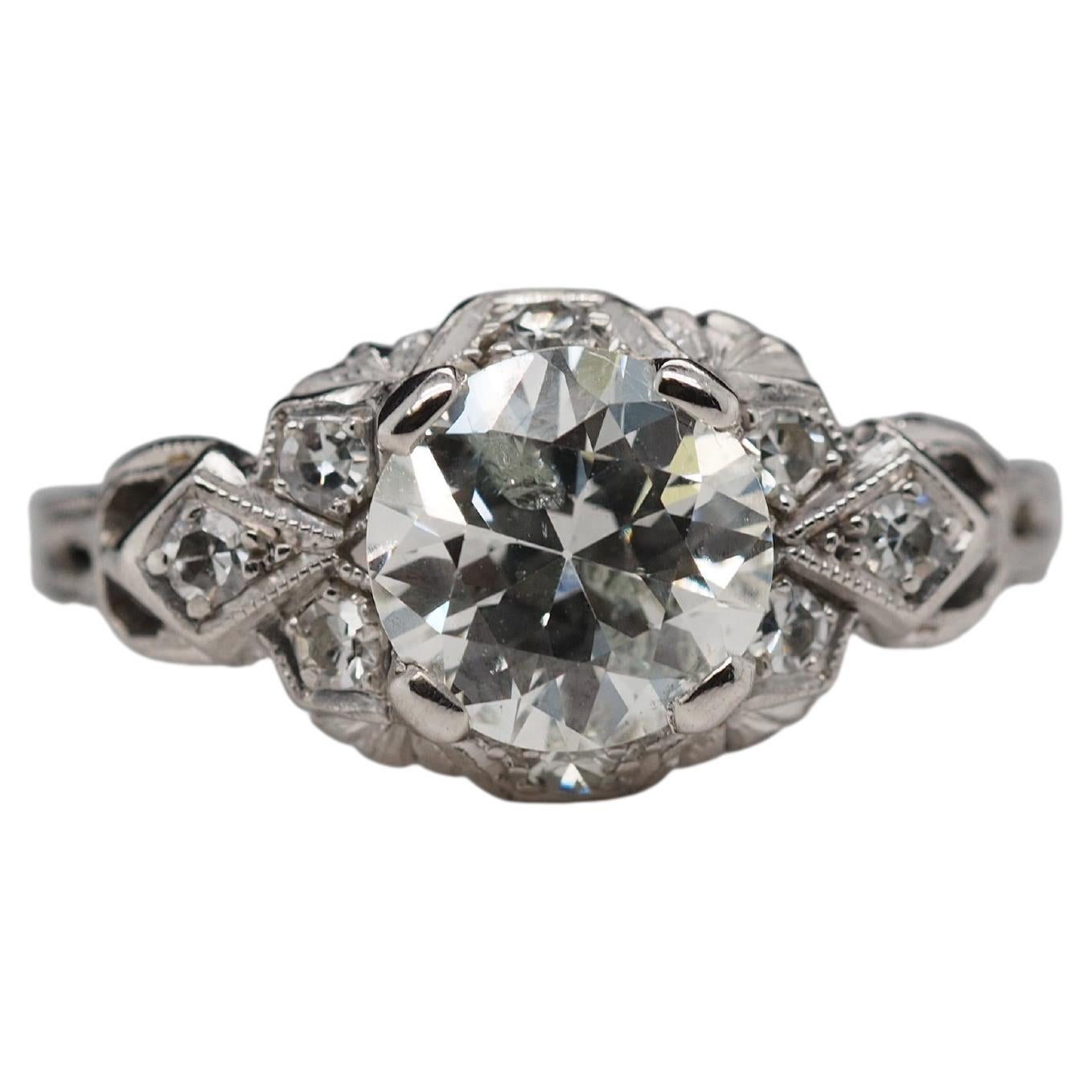 Art Deco 1.10ct Old European Cut Diamond and 1.38ct Diamond Platinum ...