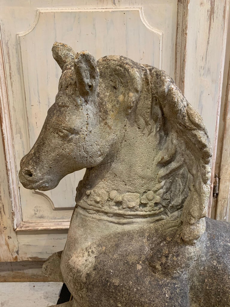 Stone Horse Garden Ornament with Bejewelled Decorative Collar, circa ...