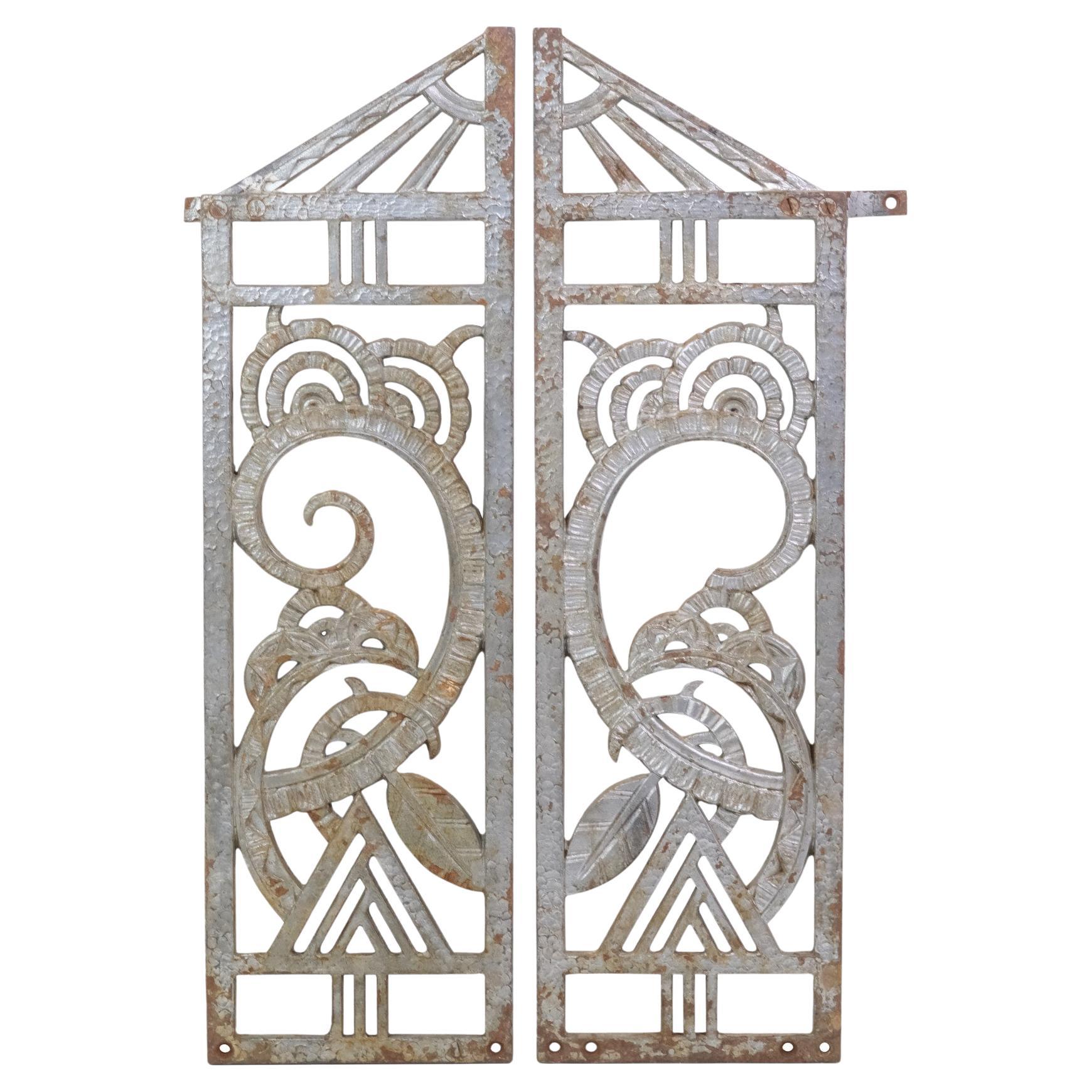 Pair of Art Deco Gilded Iron Gates, France, 1940s For Sale at 1stDibs