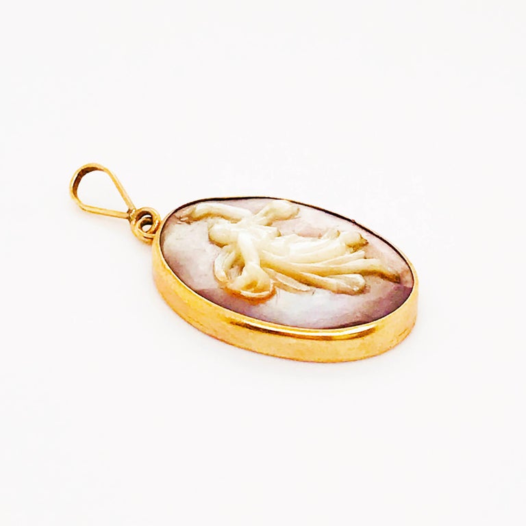 Italian Dancing Lady Cameo and Mother of Pearl Pendant/Charm, 14k Gold ...