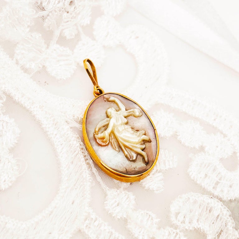 Italian Dancing Lady Cameo and Mother of Pearl Pendant/Charm, 14k Gold ...