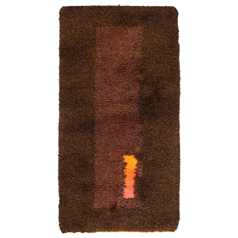 Circa 1950 Vintage Brown Swedish Wool Rya Rug at 1stDibs