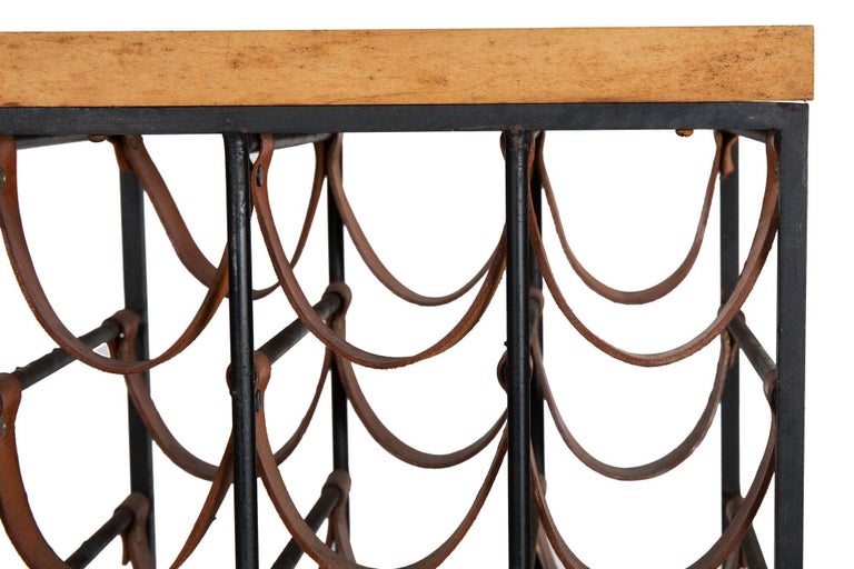 Circa 1950s Arthur Umanoff Iron and Leather 21-Bottle Wine Rack Accent ...