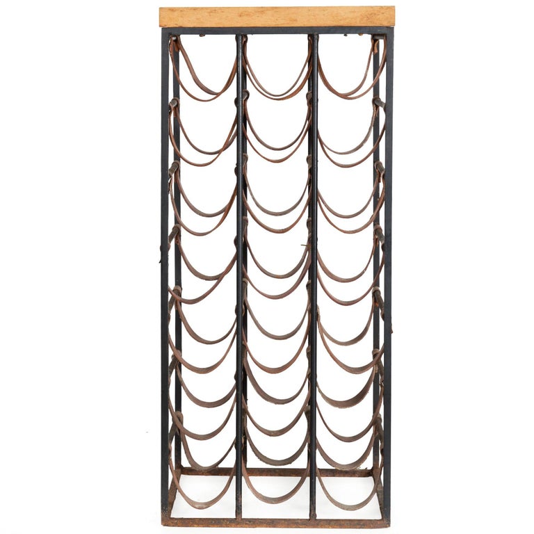 Circa 1950s Arthur Umanoff Iron and Leather 21-Bottle Wine Rack Accent ...
