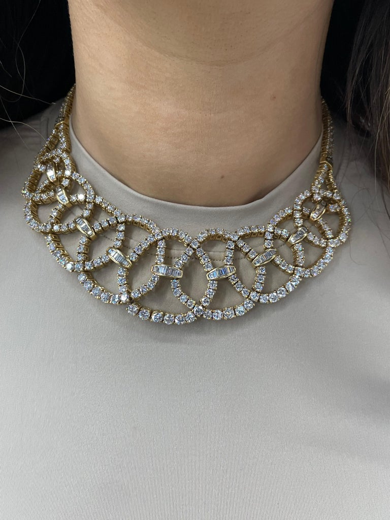 Circa 1950s Diamond Collar Necklace 45 Carats 18 Karat Yellow Gold For ...