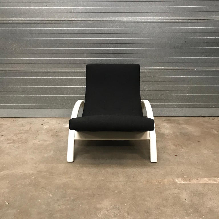 Elegant Infinitely Adjustable Easy Chair in Black Fabric and White Wood ...