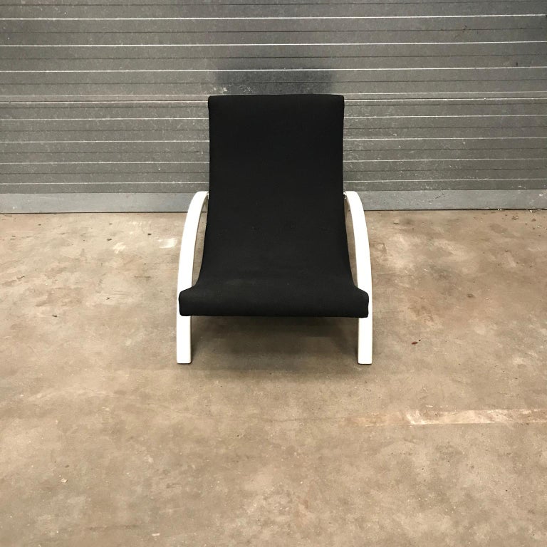Elegant Infinitely Adjustable Easy Chair in Black Fabric and White Wood ...