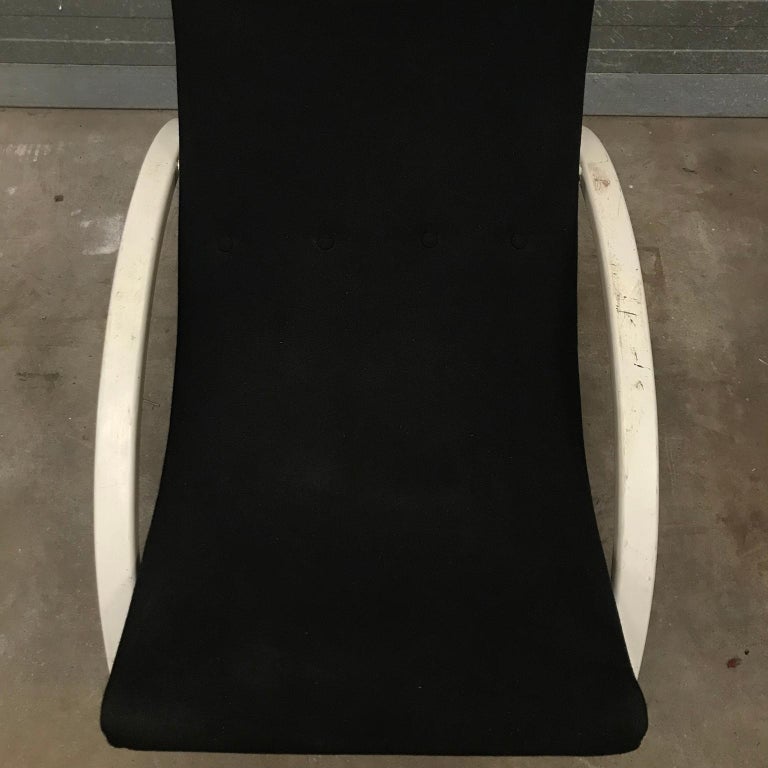 Elegant Infinitely Adjustable Easy Chair in Black Fabric and White Wood ...