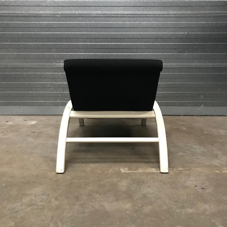 Elegant Infinitely Adjustable Easy Chair in Black Fabric and White Wood ...