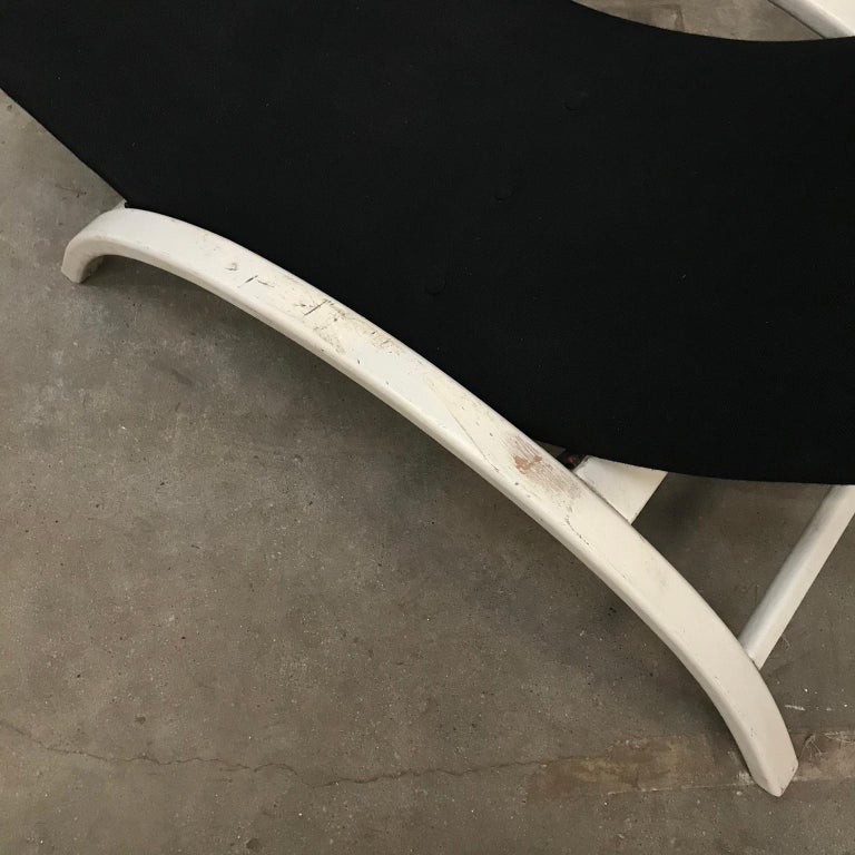 Elegant Infinitely Adjustable Easy Chair in Black Fabric and White Wood ...