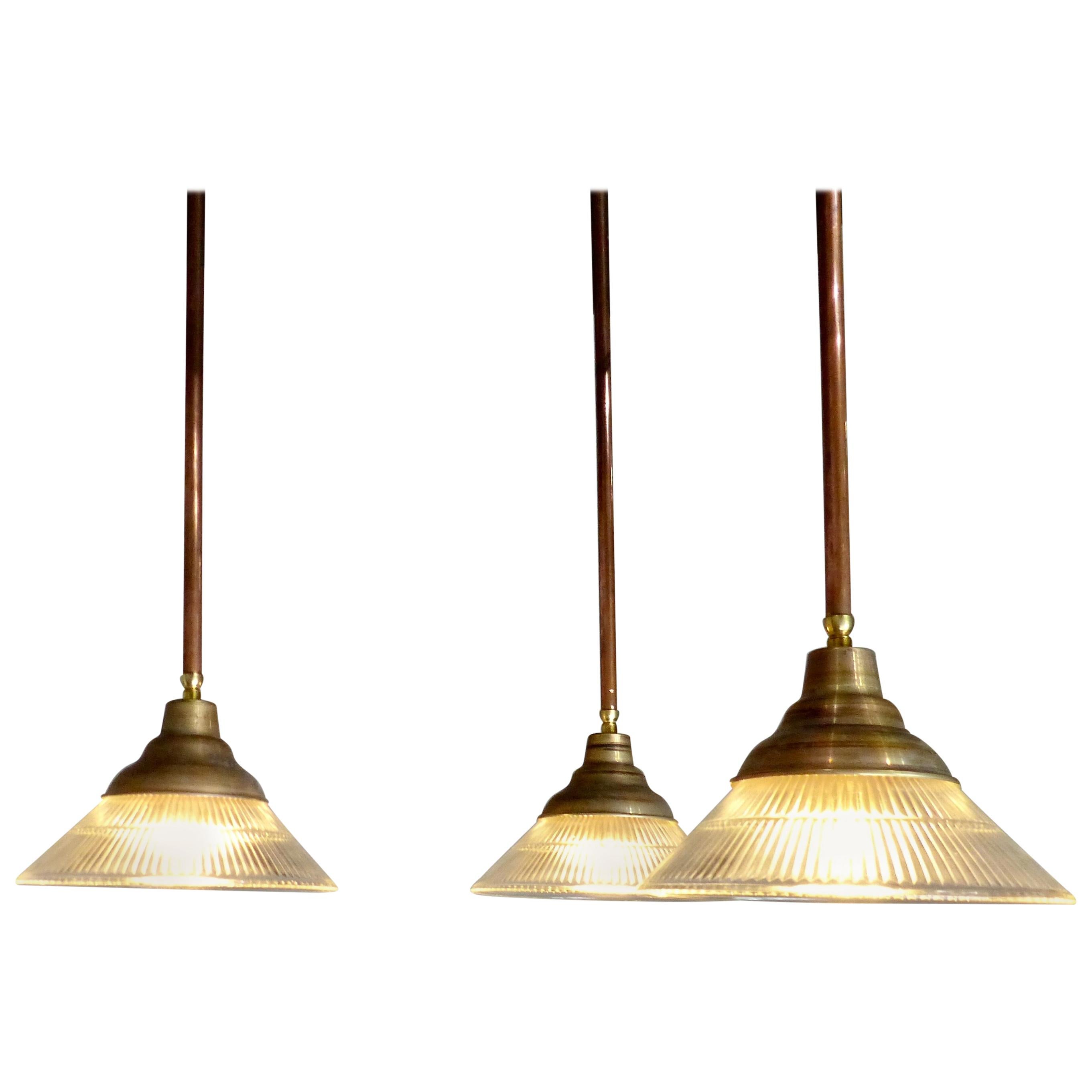 Triangular Shaped Glass and Brass Pendants, circa 1960 at 1stDibs