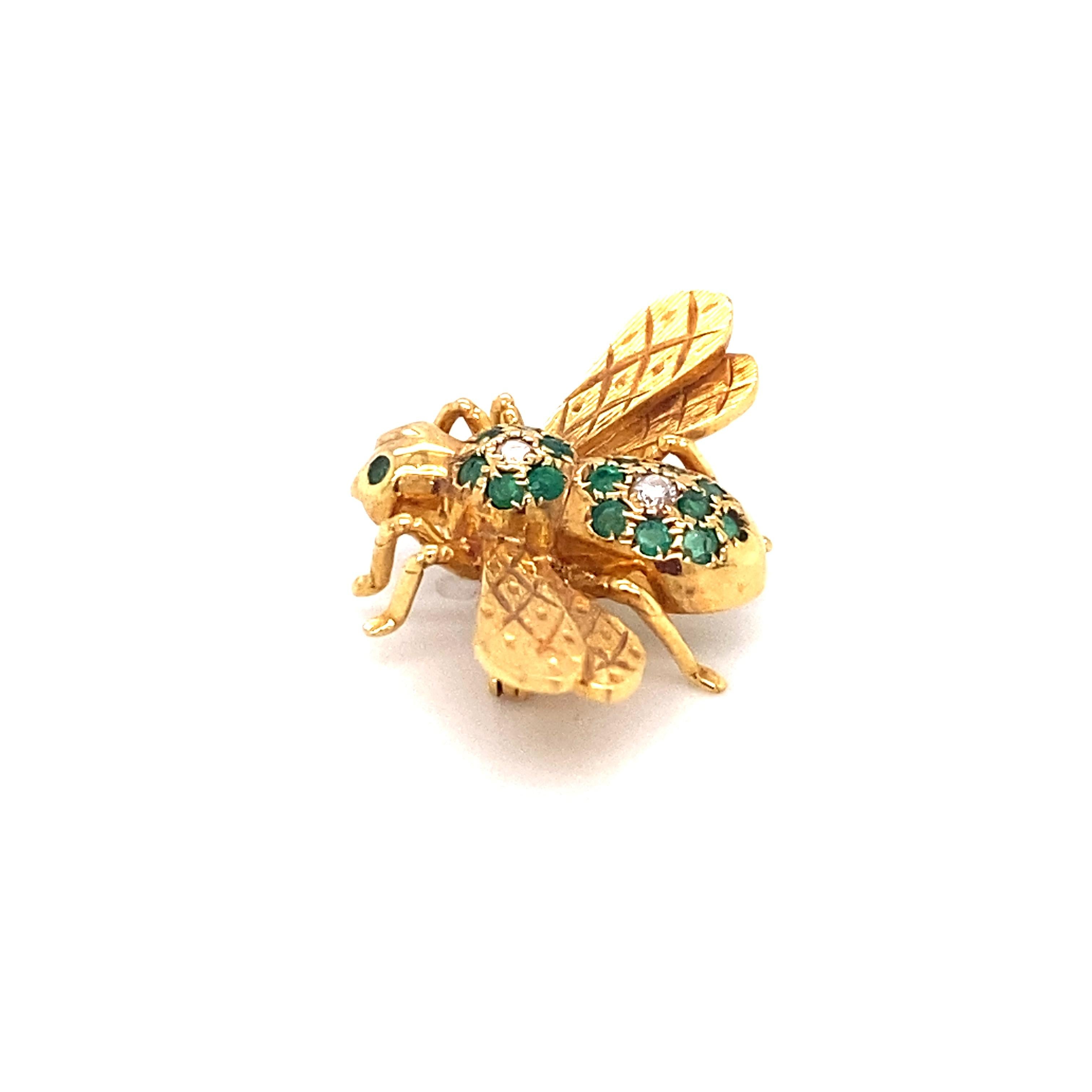 Circa 1960s Emerald and Diamond Insect Pin in 14 Karat Yellow Gold For ...