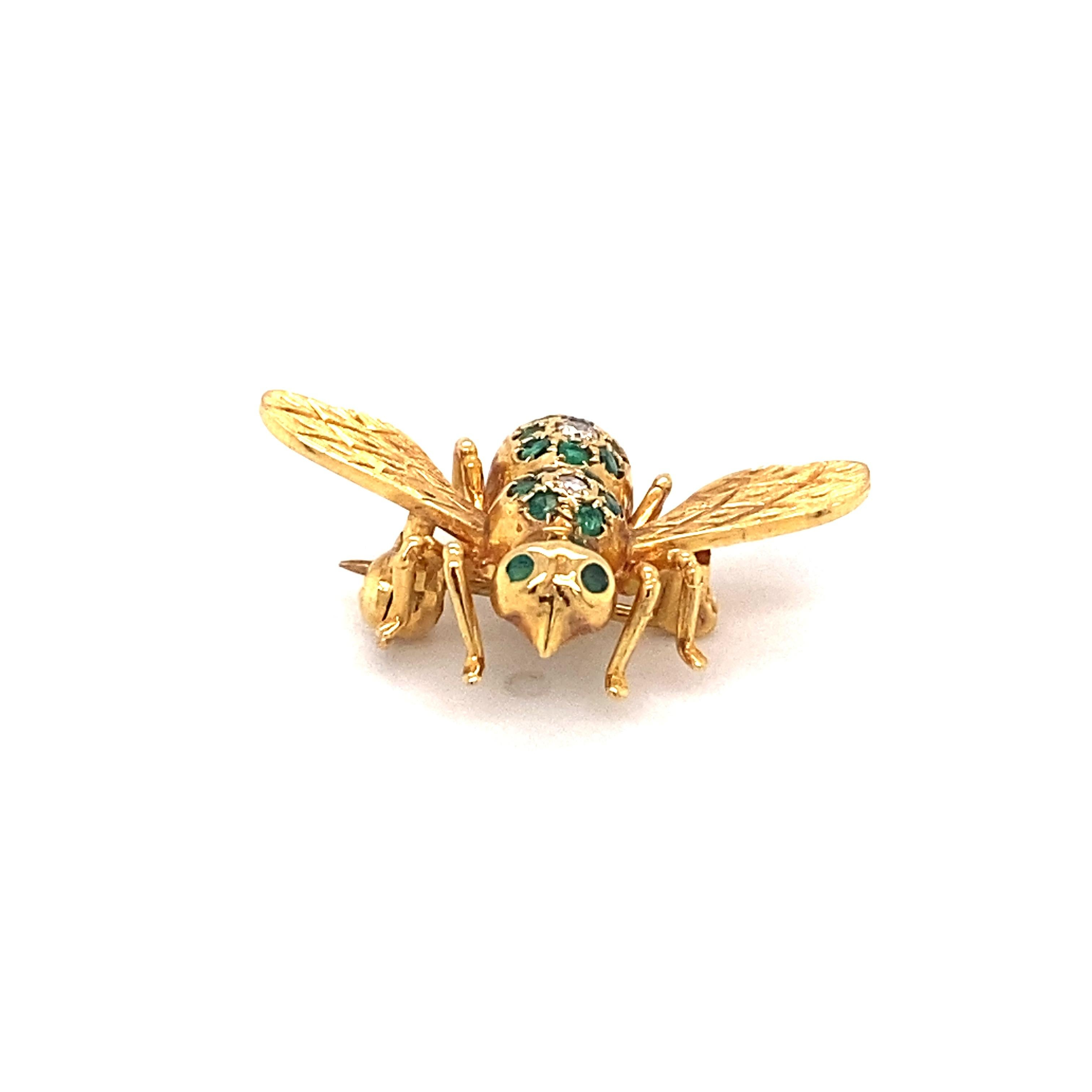 Circa 1960s Emerald and Diamond Insect Pin in 14 Karat Yellow Gold For ...