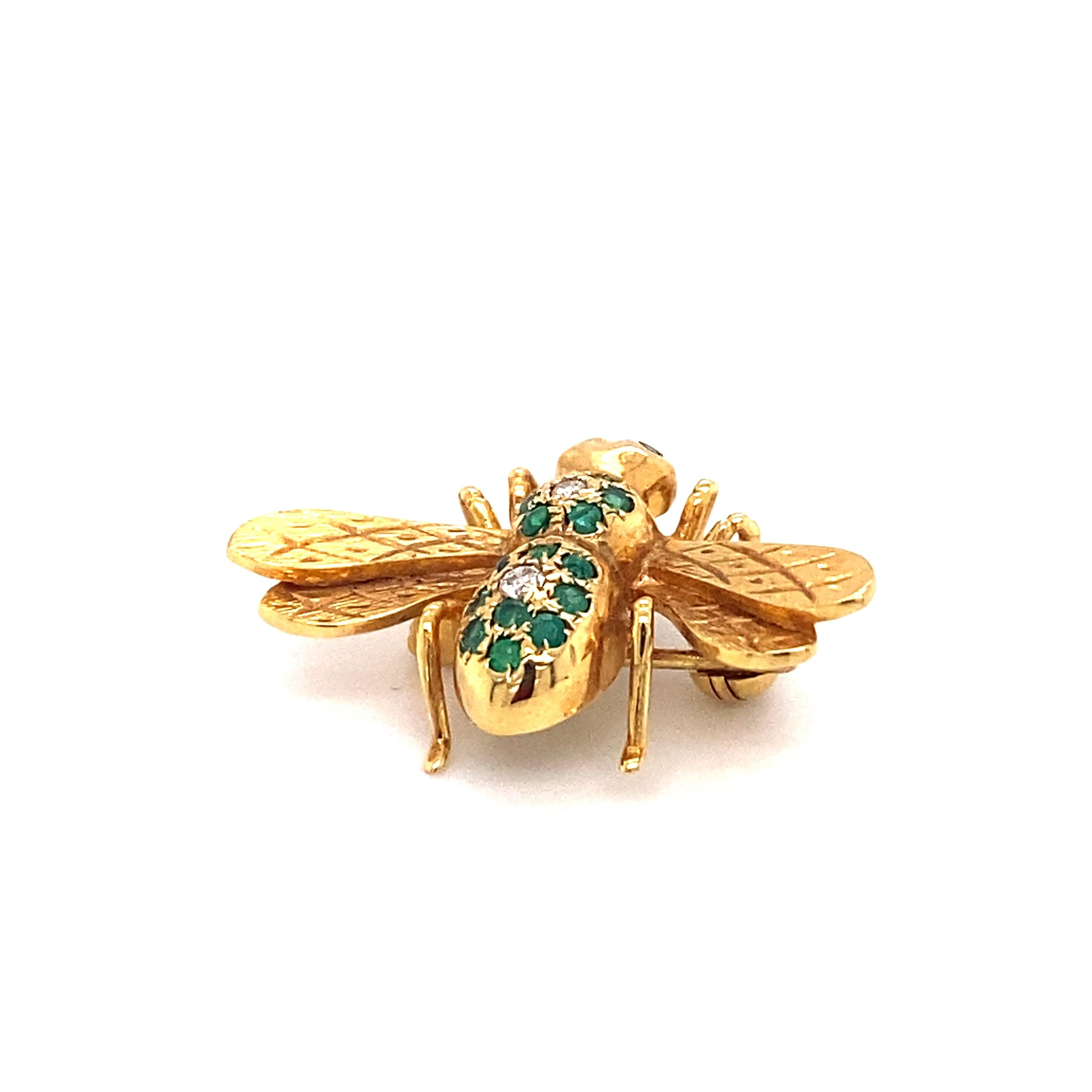 Circa 1960s Emerald and Diamond Insect Pin in 14 Karat Yellow Gold For ...