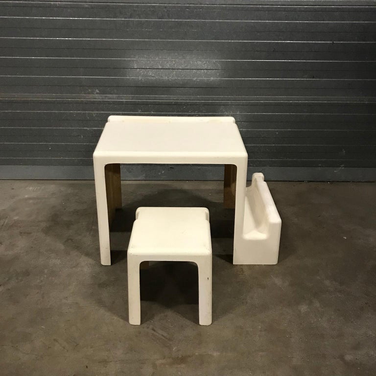 Rare 1970s Off-White Plastic Children Desk with Stool, circa 1970 For ...
