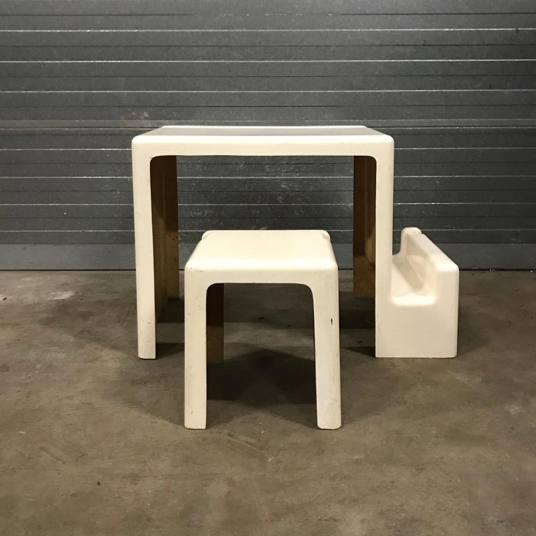 Rare 1970s Off-White Plastic Children Desk with Stool, circa 1970 For ...