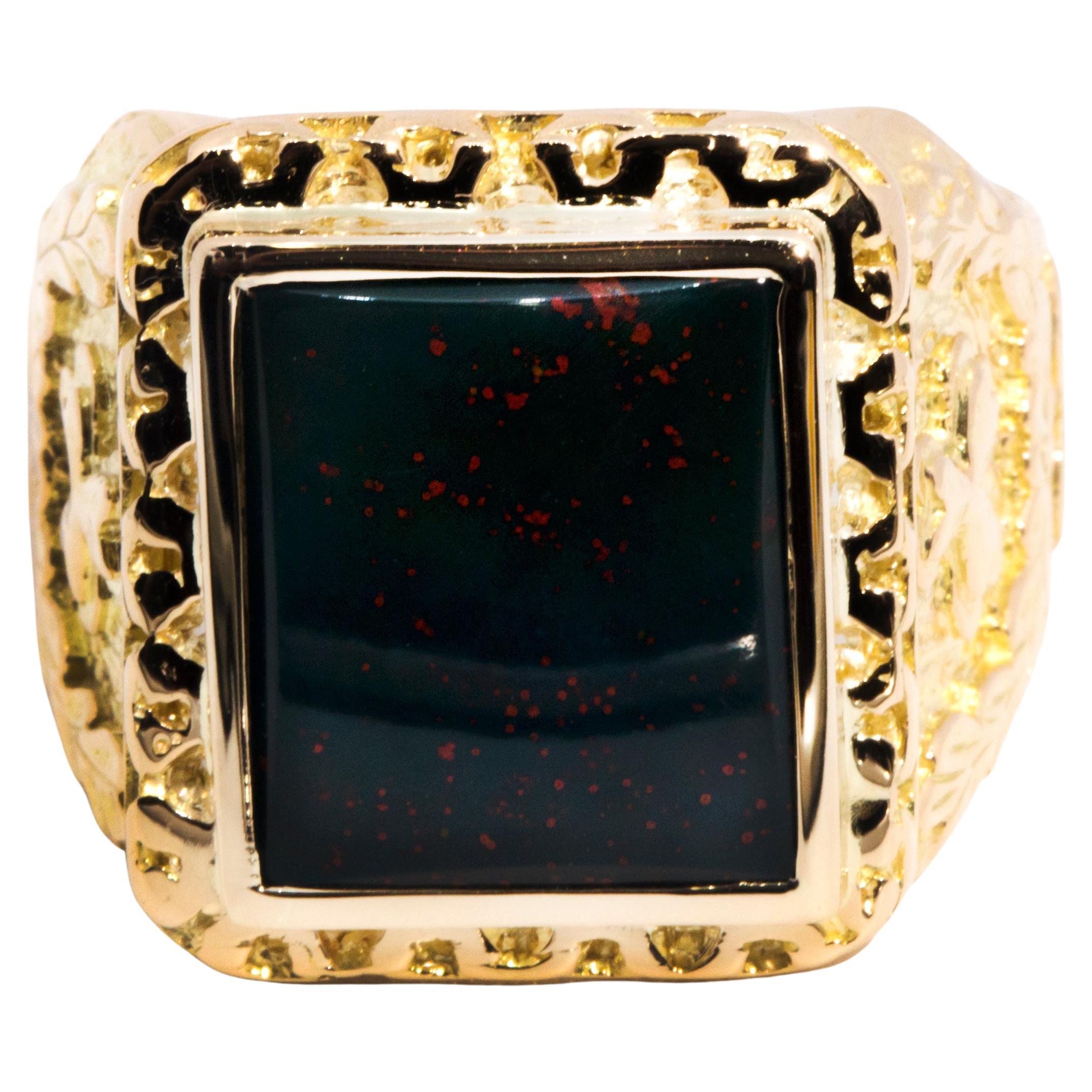 Vintage Bloodstone 9 Carat Gold Signet Ring at 1stDibs
