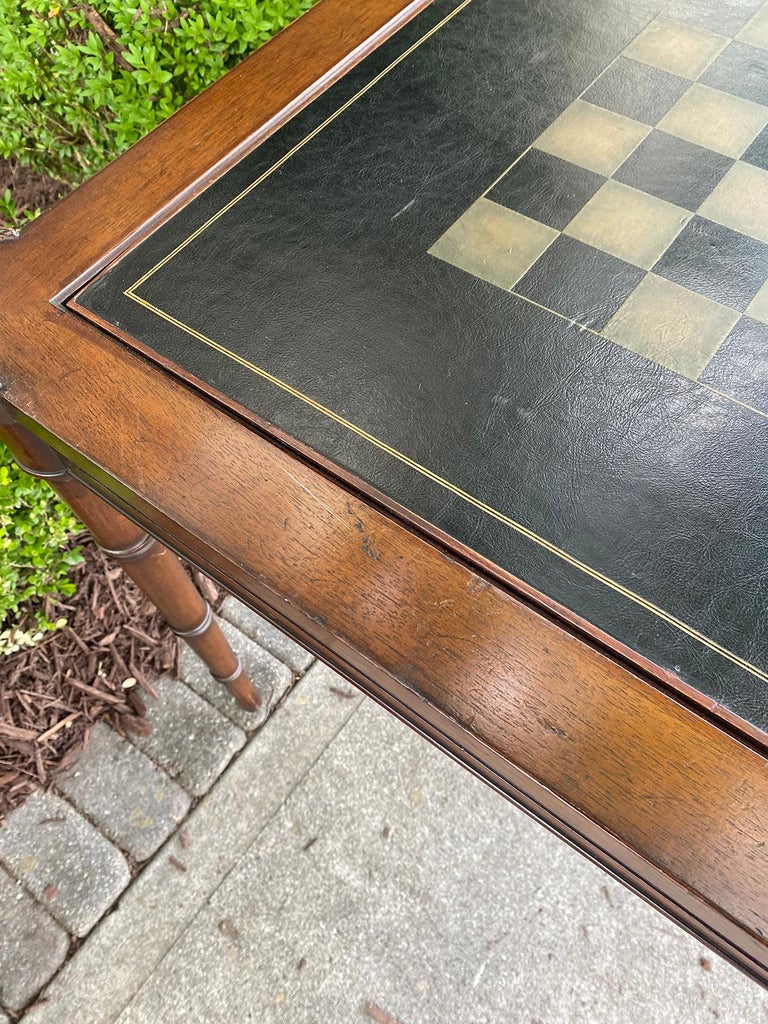 Circa 1970s American Square Bamboo Game Table with Leather Chess Board ...