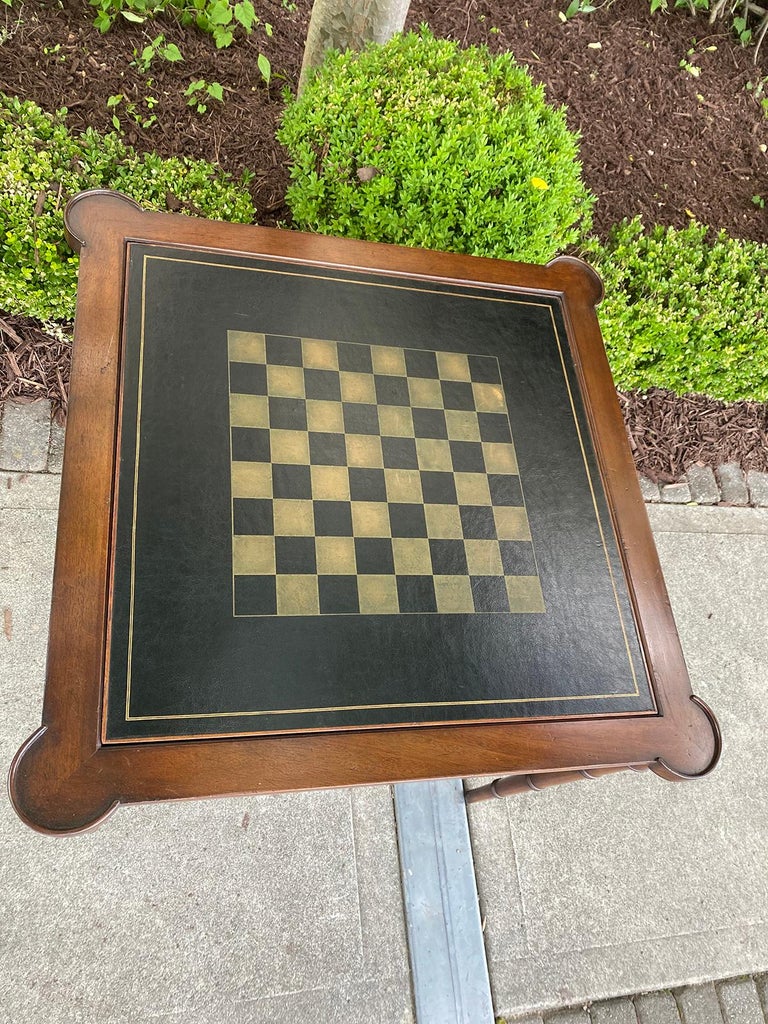 Circa 1970s American Square Bamboo Game Table with Leather Chess Board ...