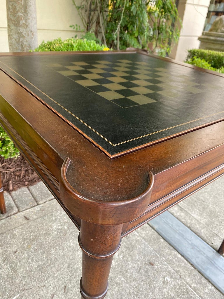 Circa 1970s American Square Bamboo Game Table with Leather Chess Board ...