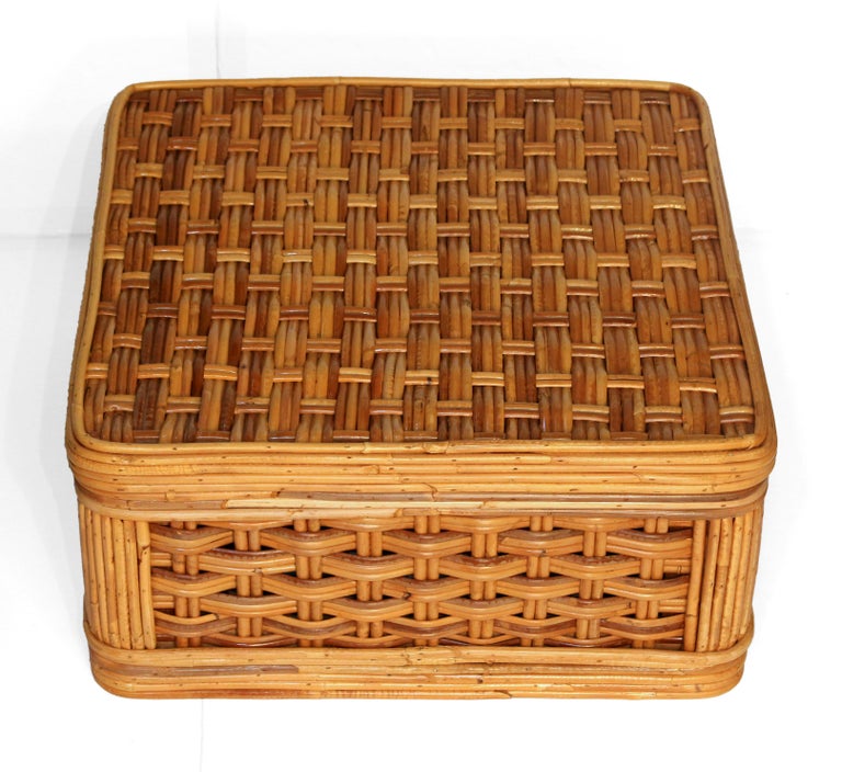 Circa 1980s Woven Rattan Ottoman For Sale at 1stDibs