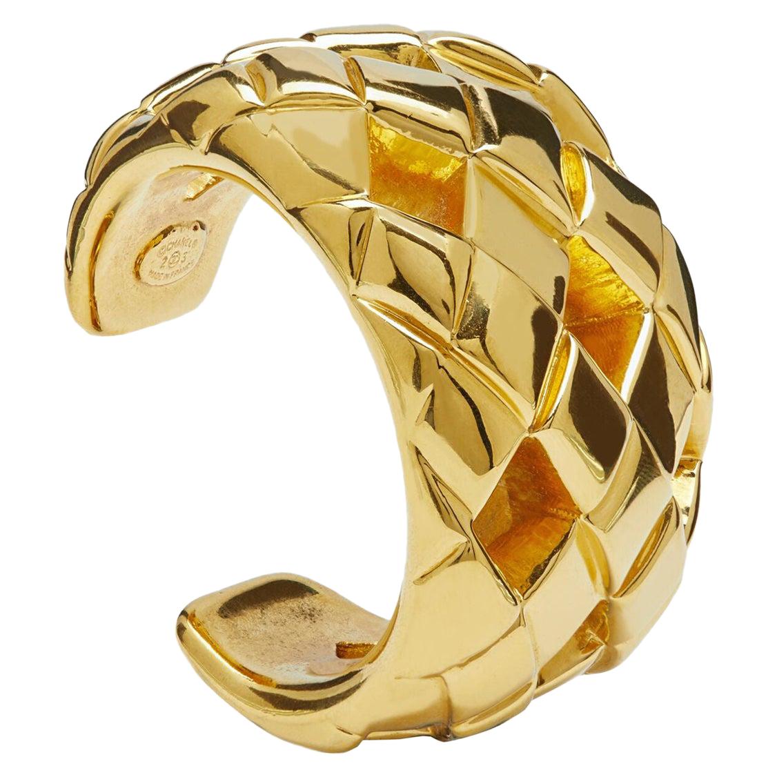 Chanel Gold CC Logo Open Adjustable Evening Bangle Cuff Bracelet at ...